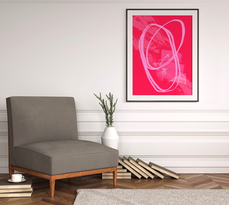 Pink and Red Wall Art. Modern Poster. Pink Home Decor. - Etsy