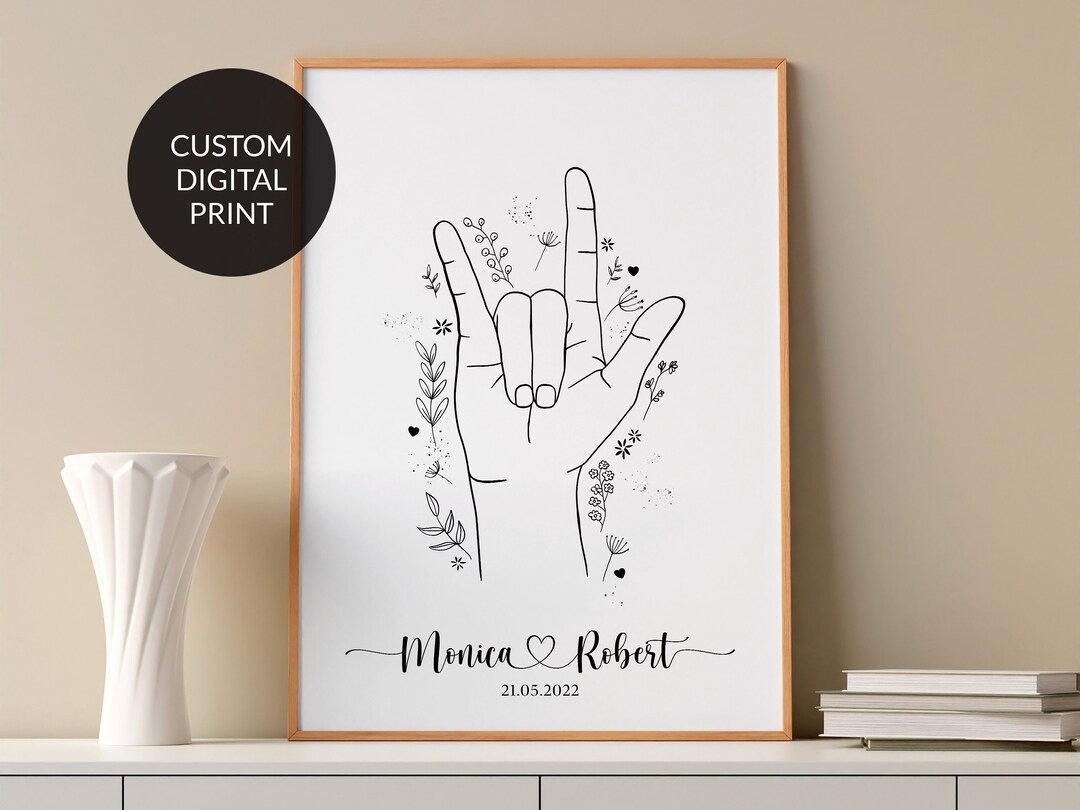 Personalized Gift. I Love You Hand Sign. Home Decor. Line Art. Asl Love ...
