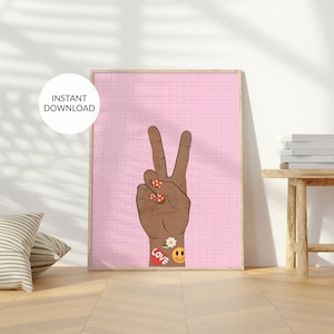 Retro Peace Sign Poster. Hand Sign. Line Art. Pink Peace Poster. Hands ...