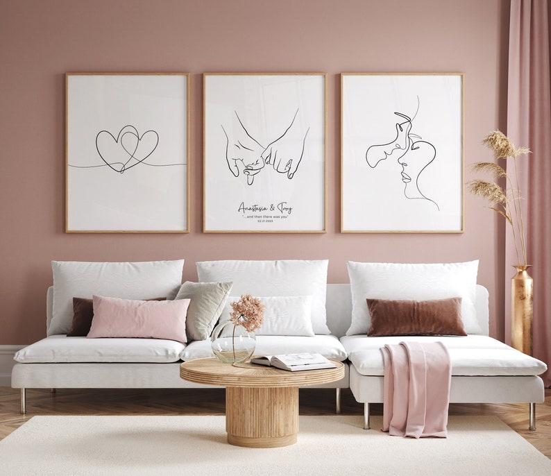 Set of 3 Custom Names Art. Line Drawing Print. Romantic Gift. - Etsy