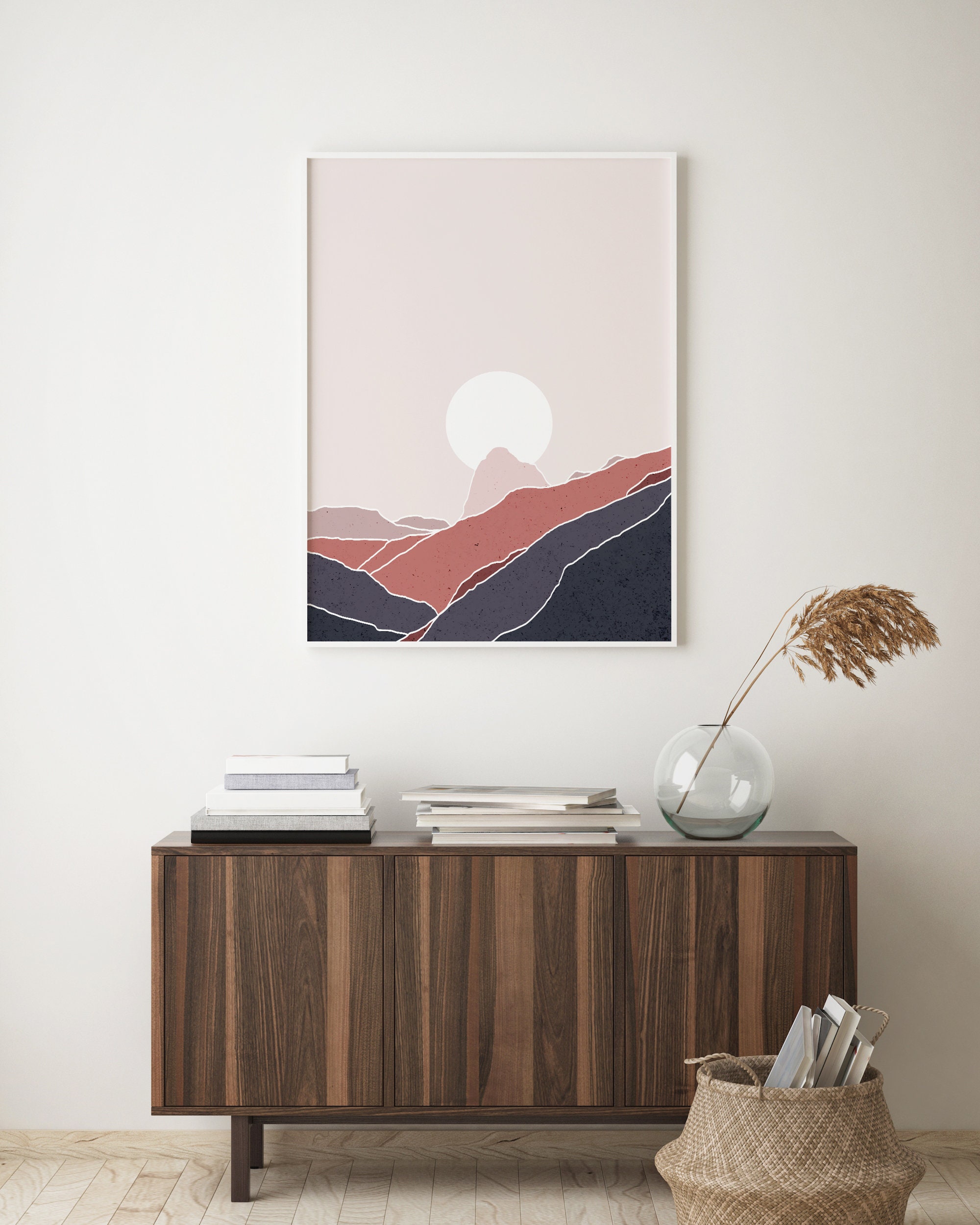 Abstract Sun Line Art Print Mountain Line Art Pink Boho | Etsy