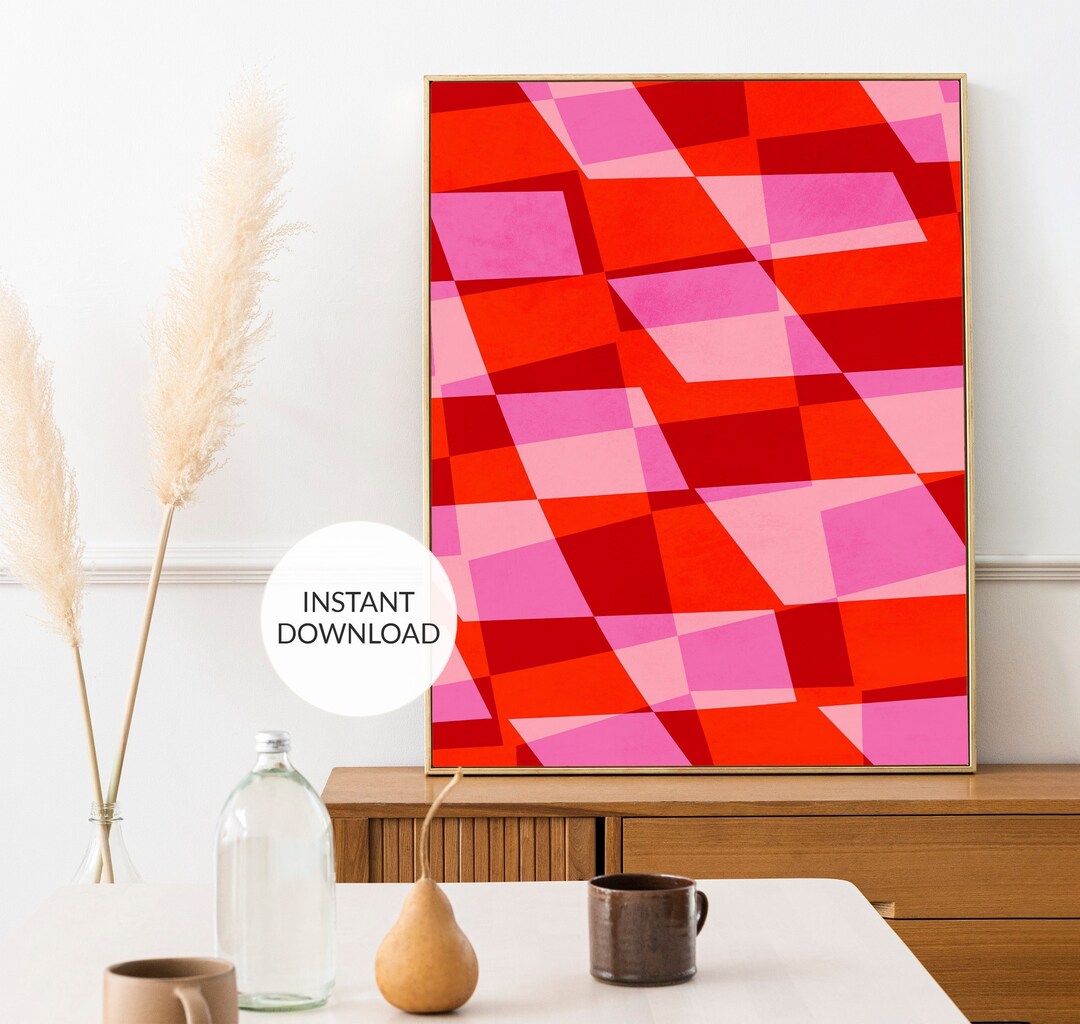 Pink and Red Wall Art. Bright Pink Abstract Art. Vivid Colors. Pink ...