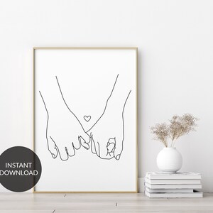 Holding Hands Line Art Print Pinky Promise Art Line Drawing | Etsy