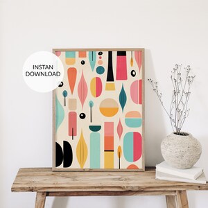 Mid-century Modern Art, Printable Poster, Colorful Wall Decor, Abstract ...