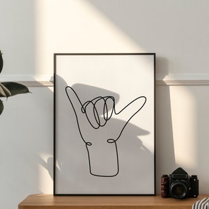 Shaka Hand Line Drawing Print Hands Sign Line Art. Surfer Mahalo Wall ...