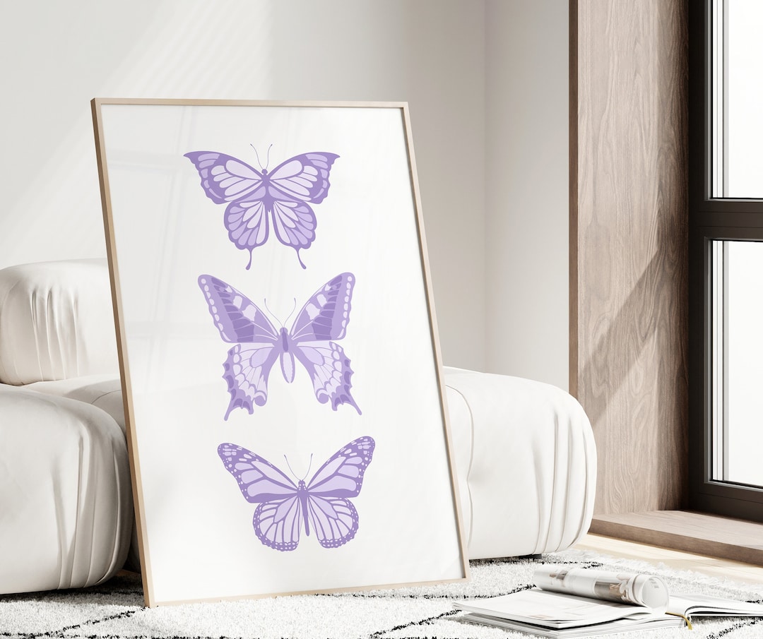 Purple Butterfly Wall Art Print Pastel Violet Animal Butterflies Poster ...