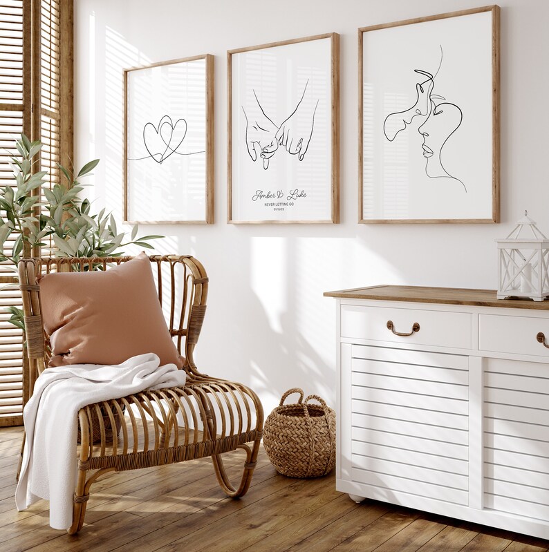Set of 3 Custom Names Art. Line Drawing Print. Romantic Gift. - Etsy