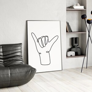Shaka Hand Line Drawing Print Hands Sign Line Art. Surfer Mahalo Wall ...