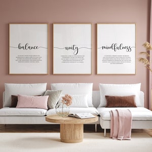 Set of 3 Balance Unity Mindfulness Definition Prints, Motivational ...