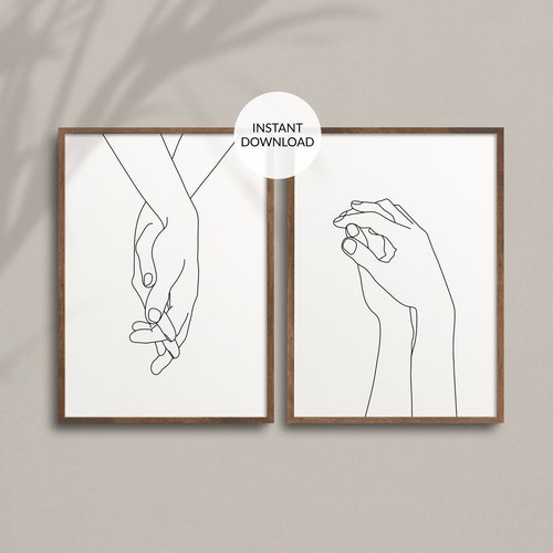 Holding Hands Line Art Print One Line Drawing Printable Wall - Etsy