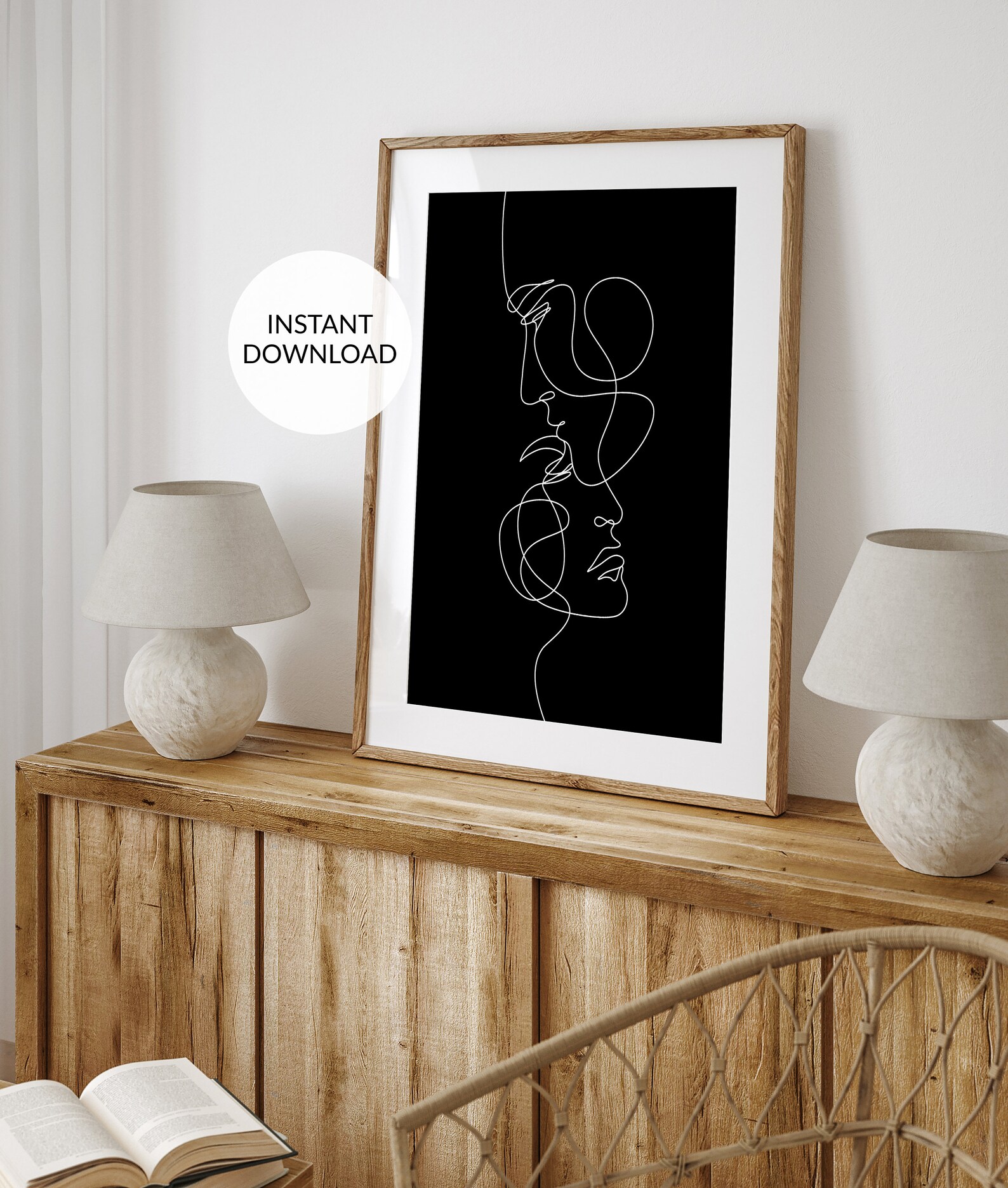 One Line Art. Black Couple Line Drawing. Face Line Art. - Etsy