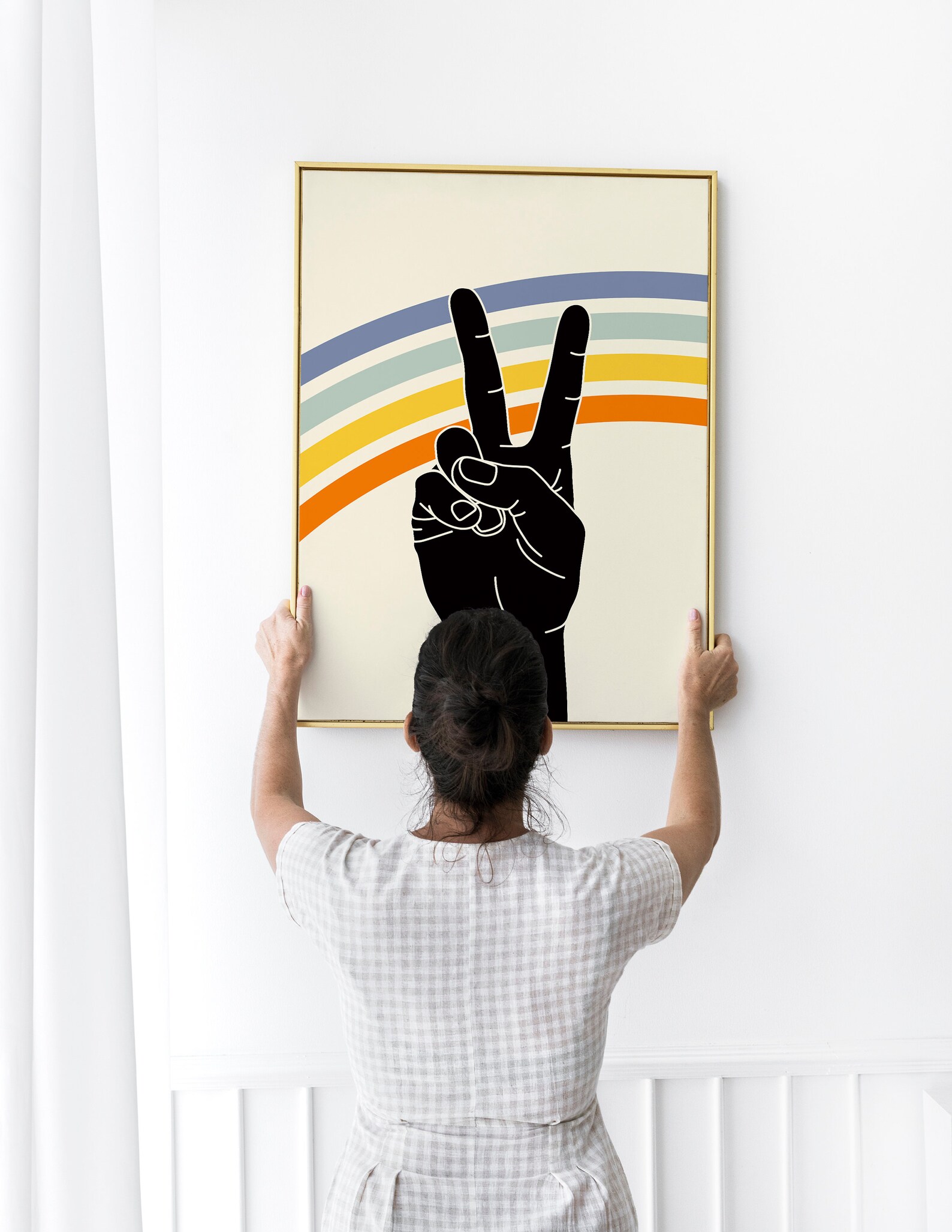 Black Peace Hand Sign Wall Art. Line Art Poster Dorm Room - Etsy