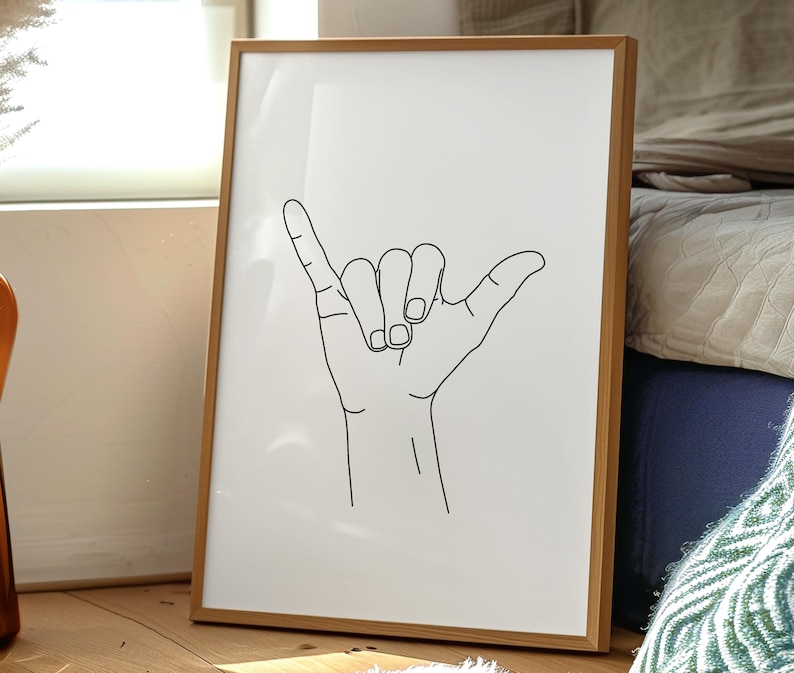 Shaka Hand Line Art Print: Minimalist Hawaii Decor (digital Download ...