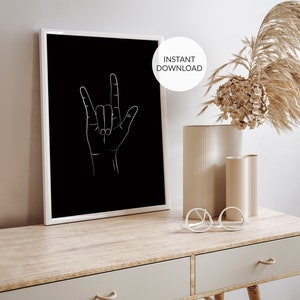 I Love You Sign Language Line Art. Love Hand Gesture. Black and White ...