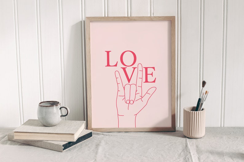 I Love You Sign Language Line Art Love Hands Gesture Pink - Etsy