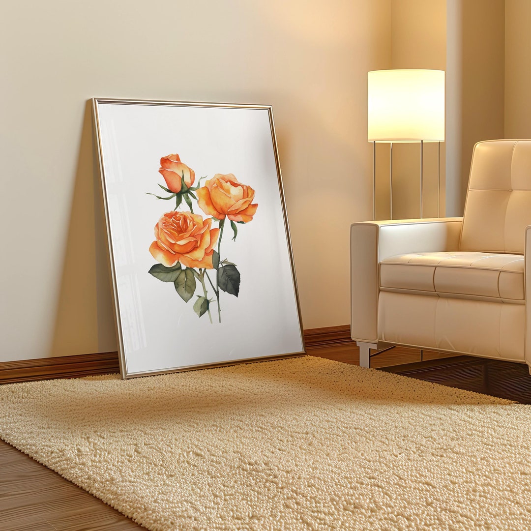 Orange Roses Watercolor Print: Hamptons Style Floral Wall Art (digital ...