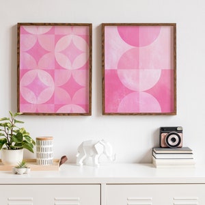 Pink Wall Art Set. Mid Century Modern Abstract Poster. Geometric Poster ...