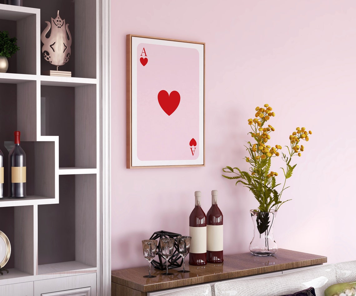 Pink Ace Card Poster. Playing Cards Poster. Ace of Hearts. - Etsy