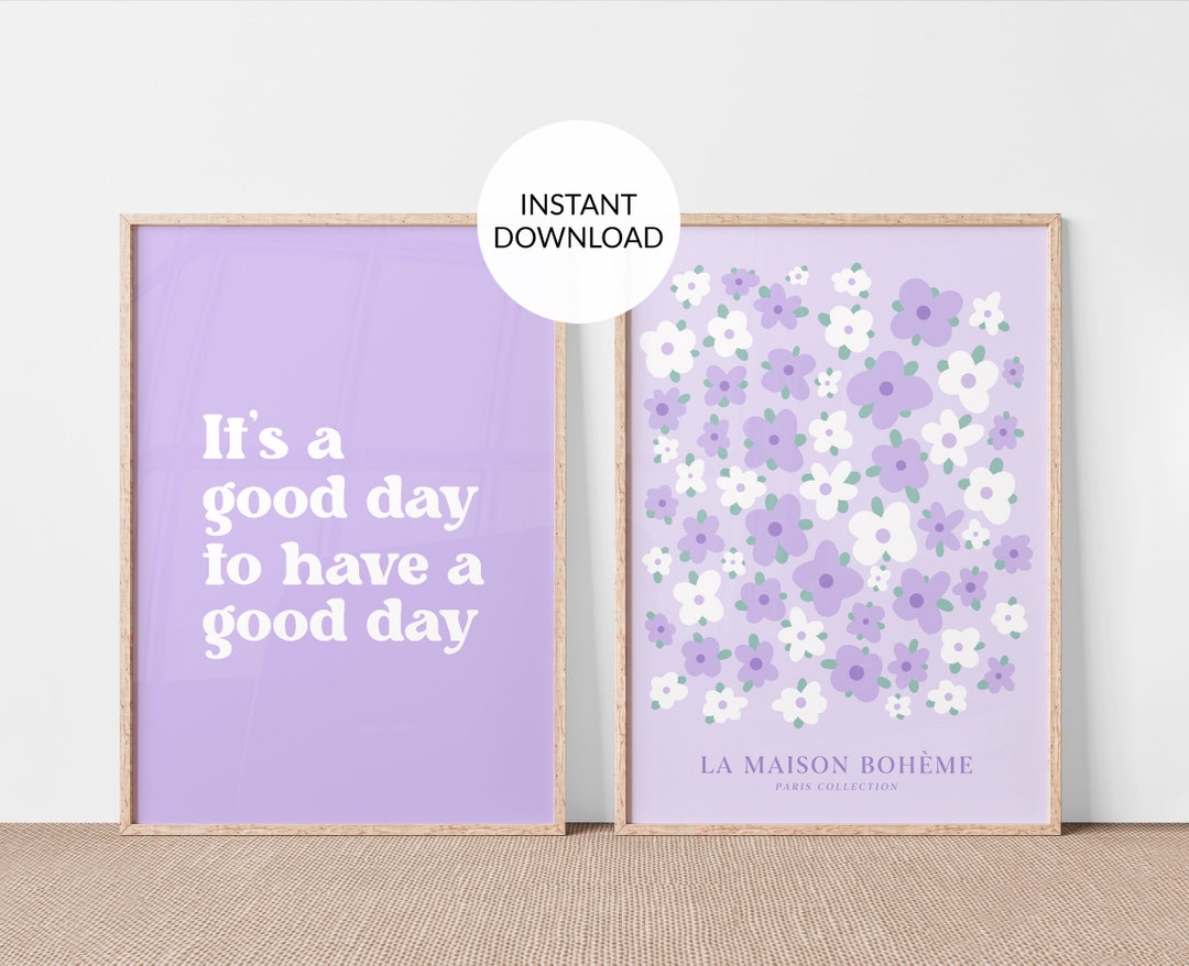 Set of 2, Purple Wall Set. It's a Good Day Poster. Danish Pastel Purple ...