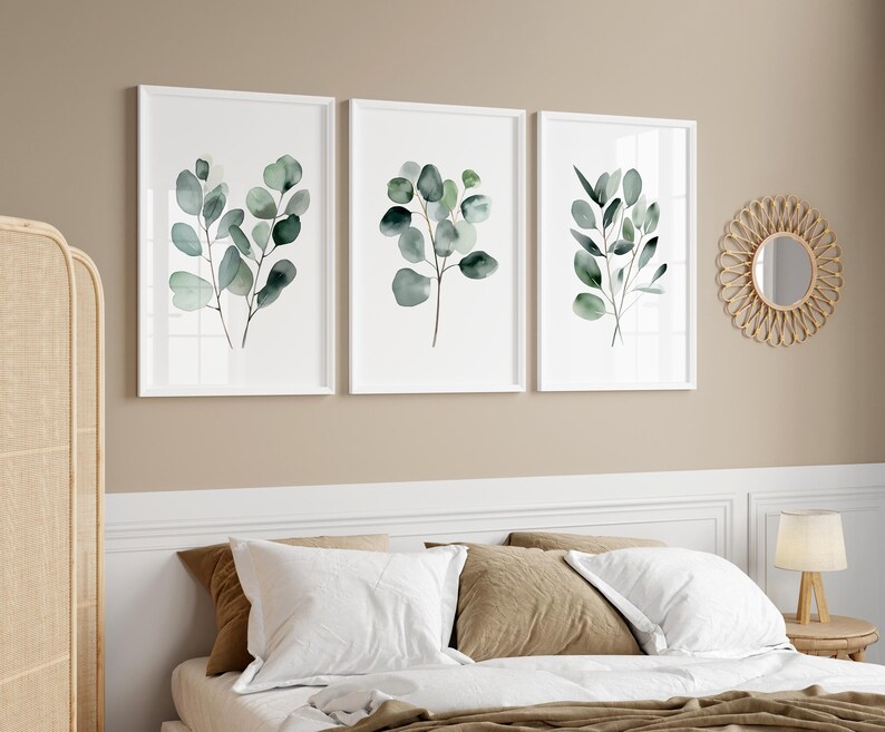 Eucalyptus Watercolor Set of 3 Prints, Minimalist Greenery Wall Art ...