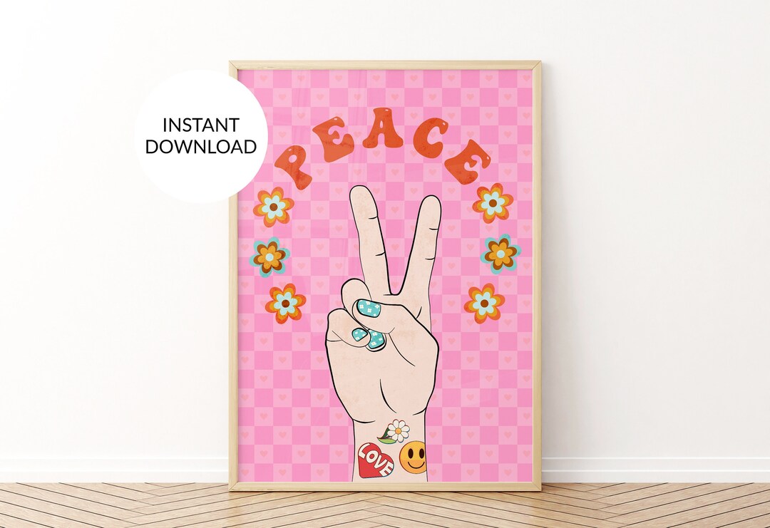 Retro Peace Sign Poster. Hand Sign. Line Art. Green Peace Poster. Hands ...