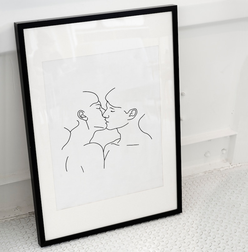 Gay Couple Line Art Lgbt Wall Art Gay Love Art Print Line Etsy