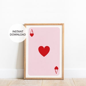 Pink Ace Card Poster. Playing Cards Poster. Ace of Hearts. Dorm Decor ...
