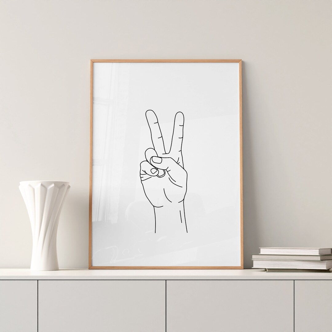 Peace Sign Wall Art. Hand Sign. Line Art. Peace Poster. Hands Gesture ...