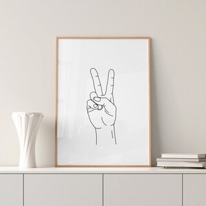 Peace Sign Wall Art. Hand Sign. Line Art. Peace Poster. Hands Gesture ...
