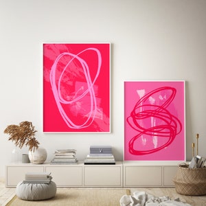 Set of 2 Prints. Pink and Red Wall Art. Pink Home Decor. Abstract Pink ...