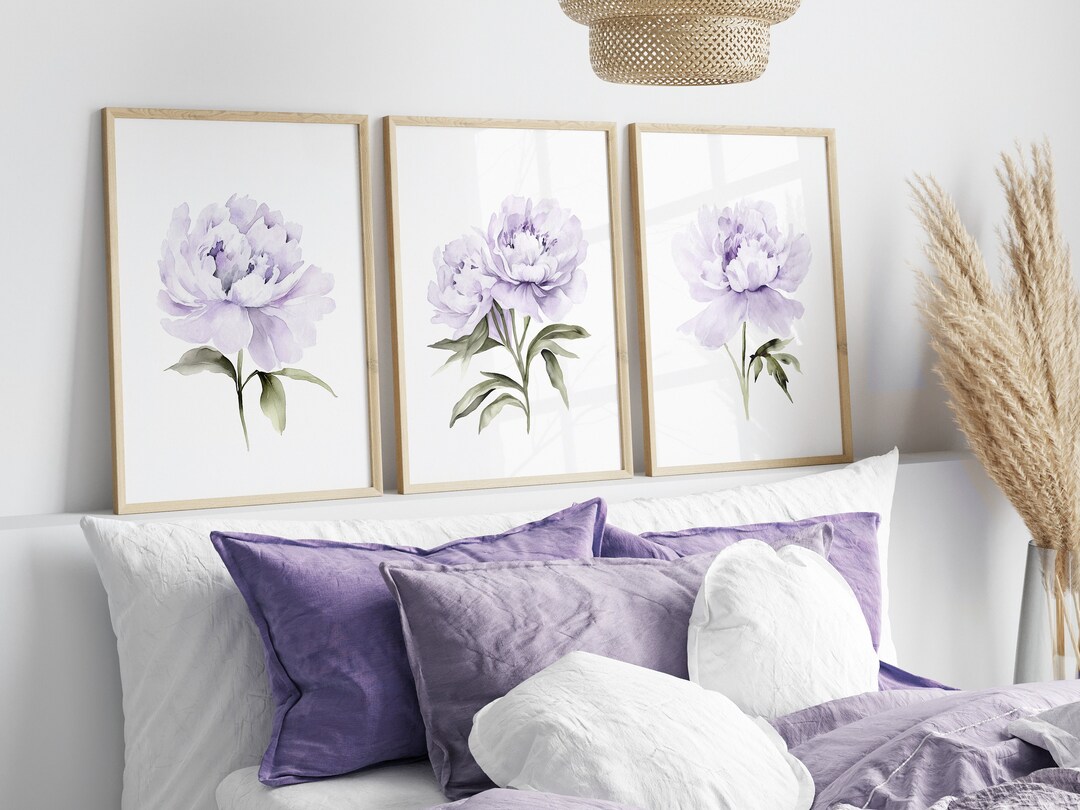 Watercolor Light Purple Peonies Set of 3 Prints, Pastel Violet Peony ...