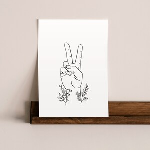 Peace Sign and Flowers, Hands Peace Art, Flower Line Art, Peace Line ...