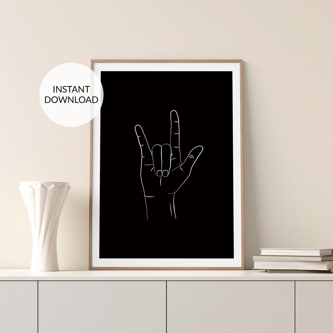 I Love You Sign Language Line Art. Love Hand Gesture. Black and White ...