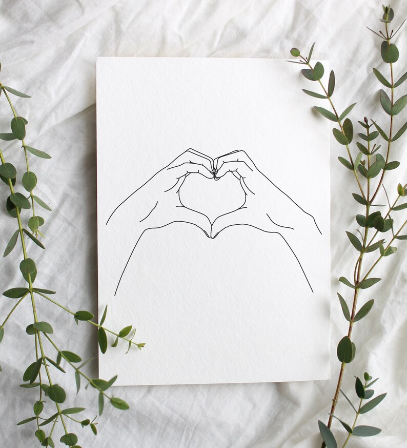 Hands Heart Line Art Line Drawing Print Line Art Holding - Etsy