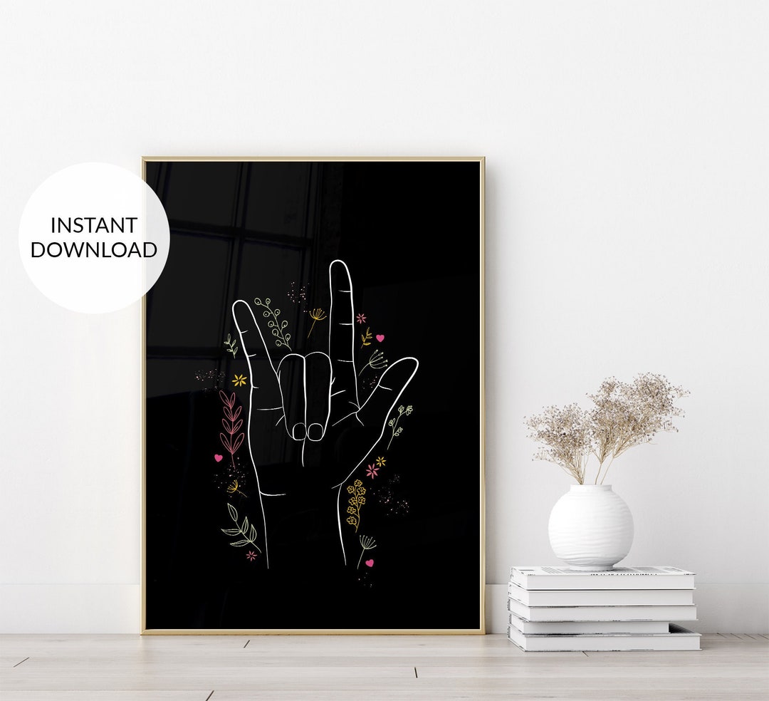 I Love You Hand Sign. Line Art. Asl Love Print. DIGITAL DOWNLOAD. Hand ...