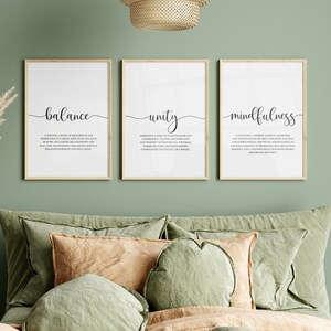 Set of 3 Balance Unity Mindfulness Definition Prints, Motivational ...