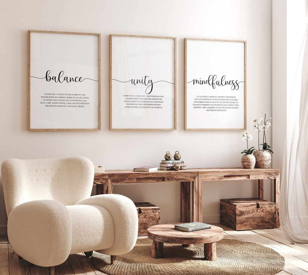 Set of 3. Balance, Unity, Mindfulness Definition Wall Set. Motivational ...