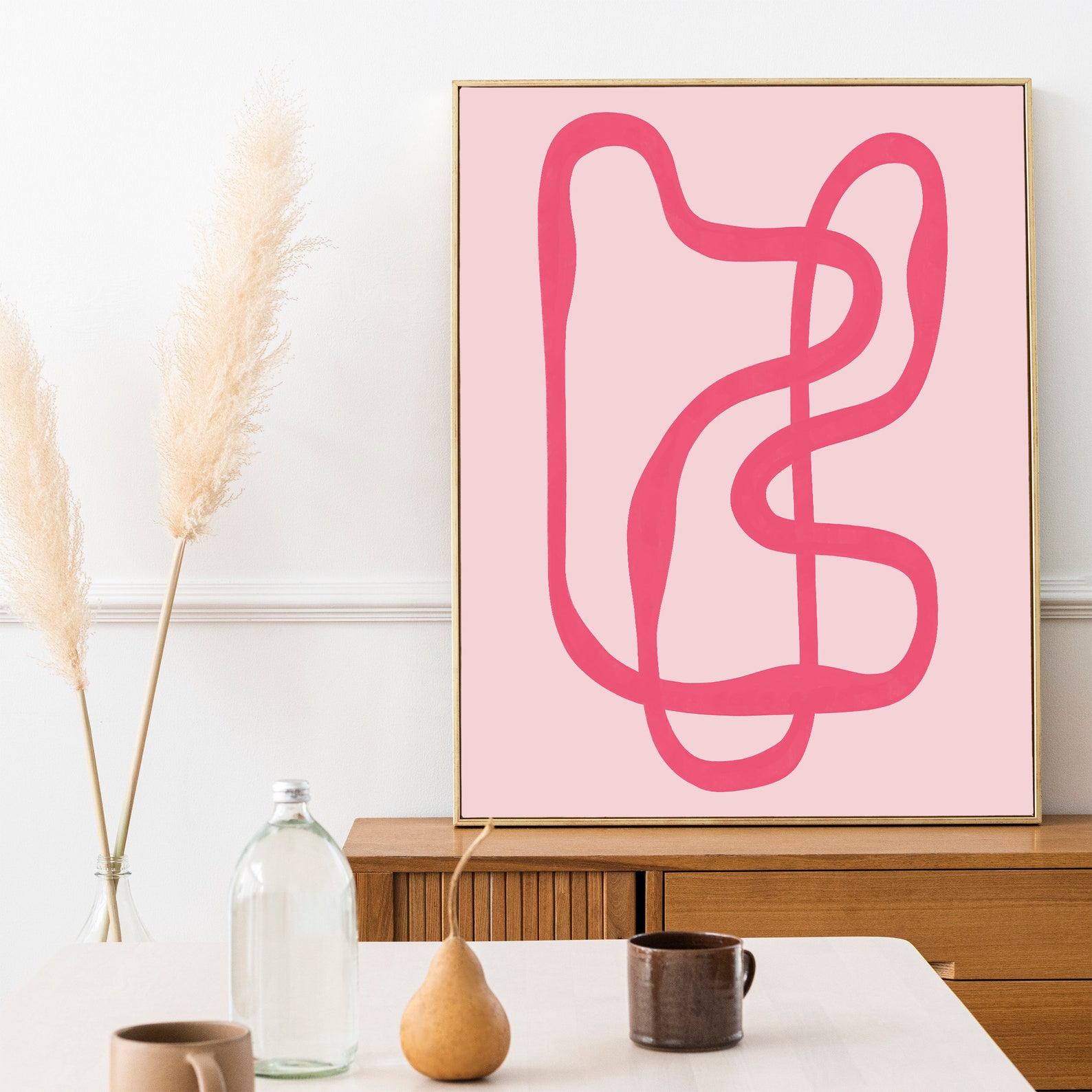 Pink abstract art Abstract line art Pink poster Print | Etsy