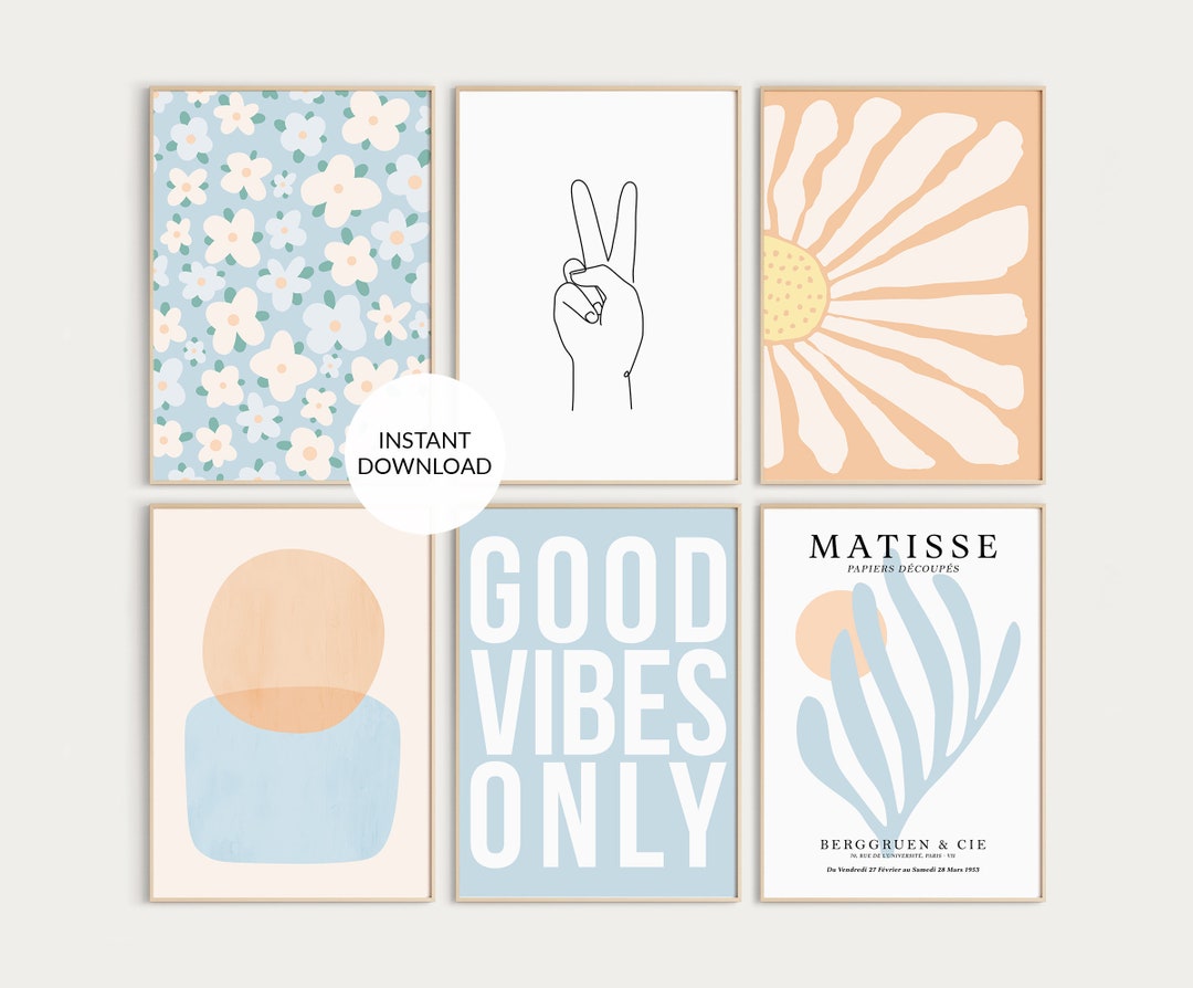Set of 6, Matisse Gallery Wall Set. Pastel Blue Dorm Decor. Blue Room ...