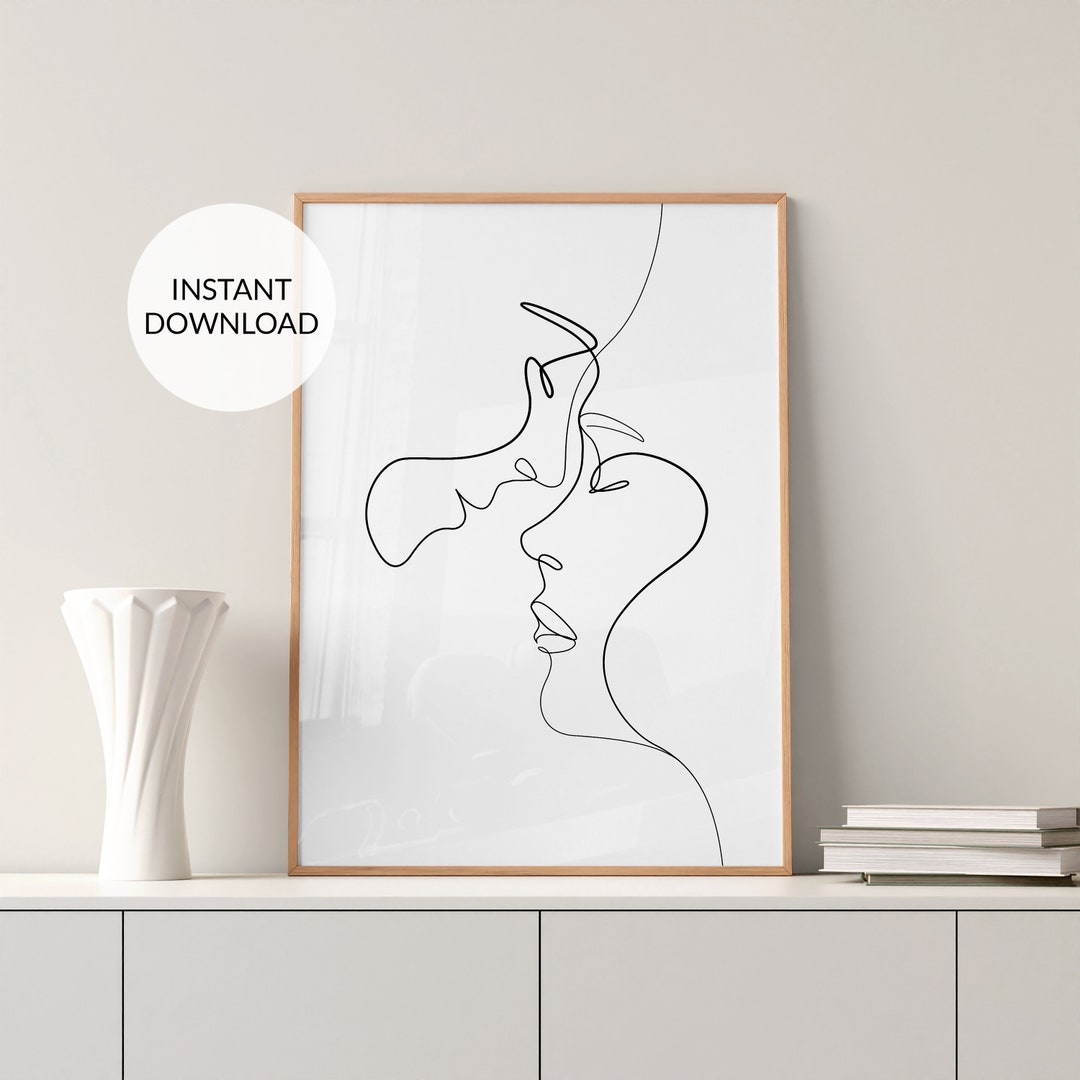 Couple Line Drawing. Face Line Art. One Line Art Print. Couple Art ...