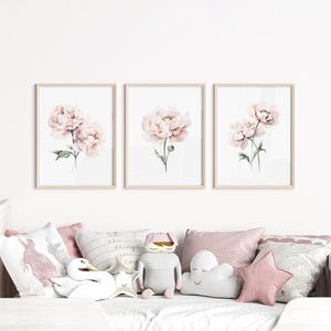 Watercolor Blush Pink Peonies Set of 3 Prints, Floral Poster Set Peach ...