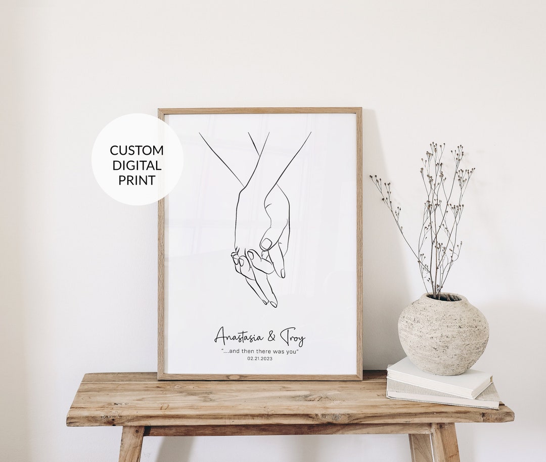 Holding Hands Line Art. Personalized Gift. Line Drawing Print. Couple ...