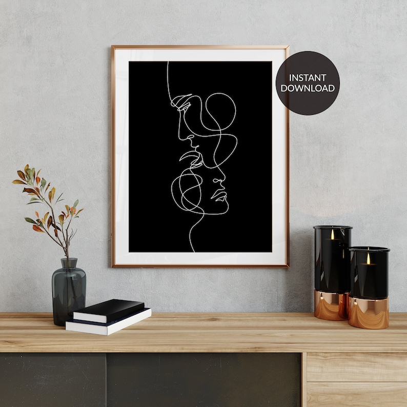 One Line Art. Black Couple Line Drawing. Face Line Art. - Etsy