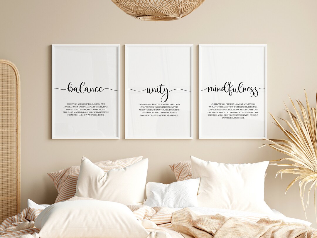 Set of 3 Balance Unity Mindfulness Definition Prints, Motivational ...