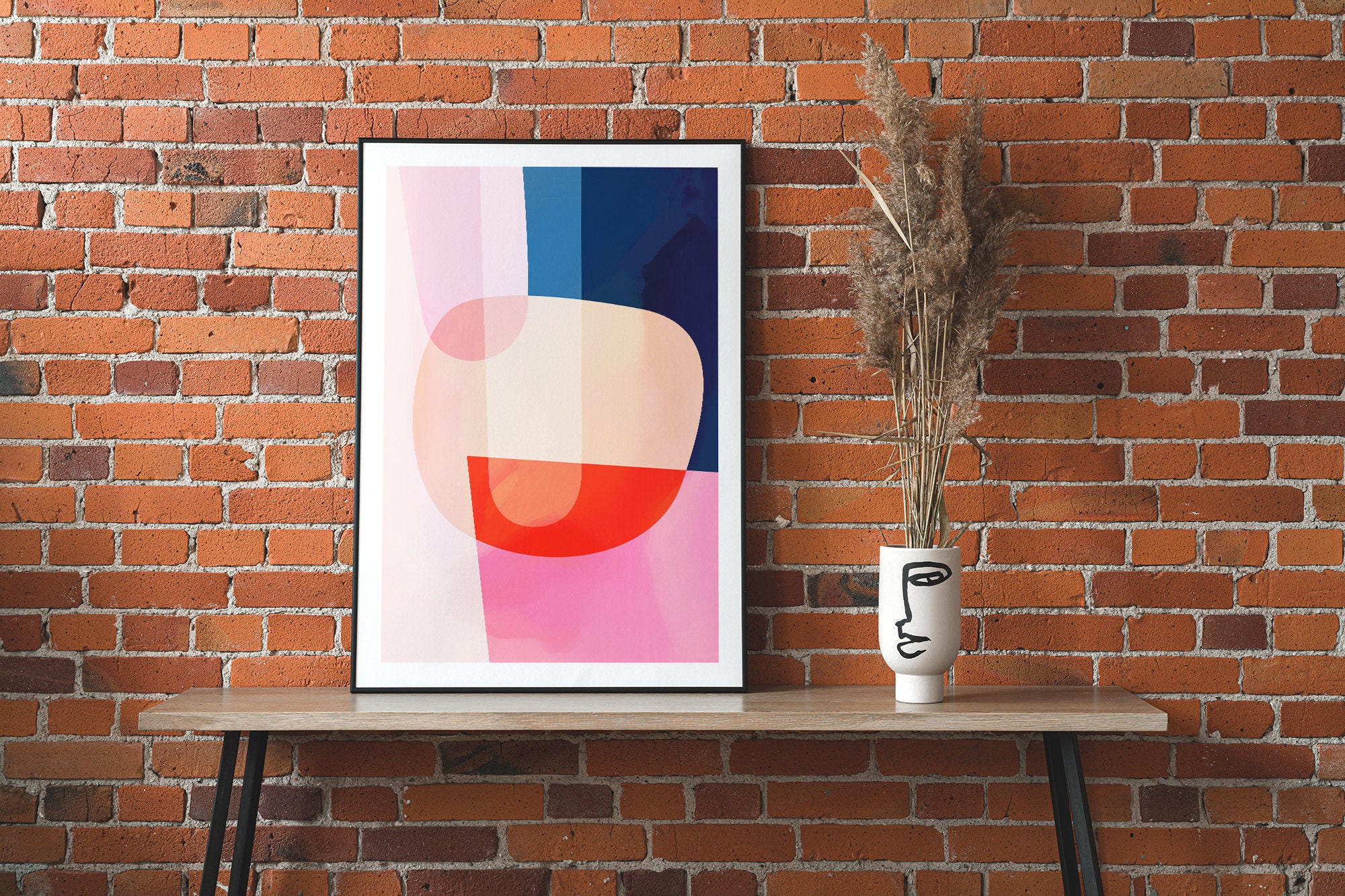 Mid Century Modern Abstract Art Pastel Art Pink Red Blue | Etsy