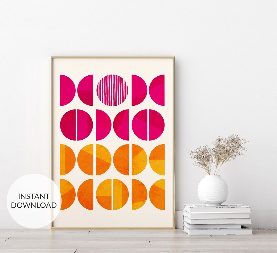 Pink and Orange Wall Art, Retro Poster, Mid Century Modern Contemporary ...
