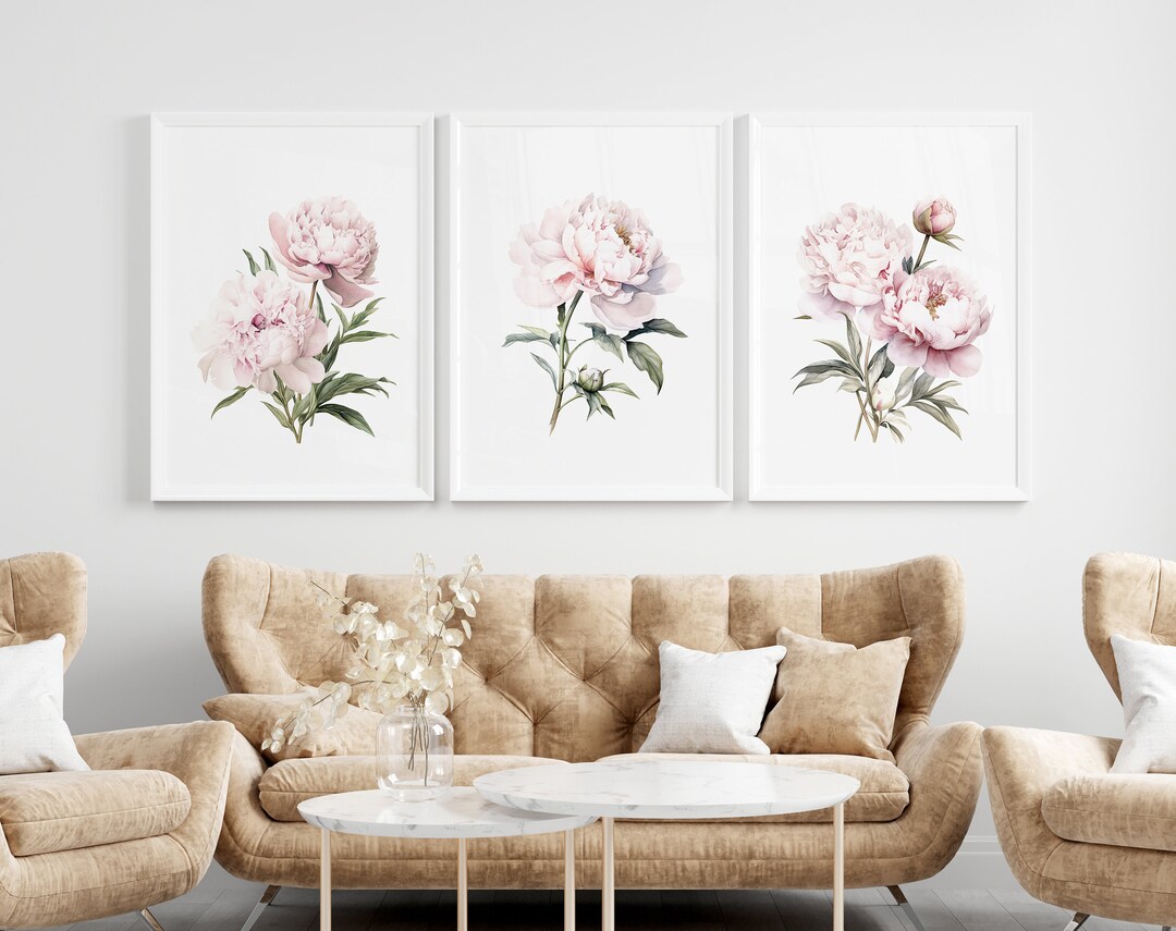 Watercolor Pink Peonies Set of 3 Prints Botanical Flowers Blush Pink ...