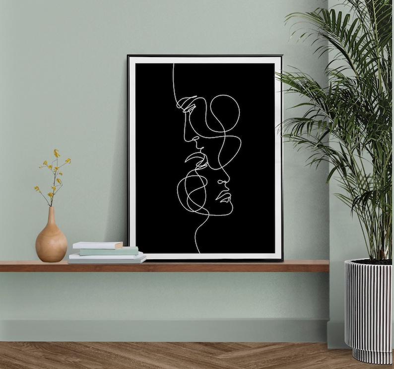 One Line Art. Black Couple Line Drawing. Face Line Art. - Etsy