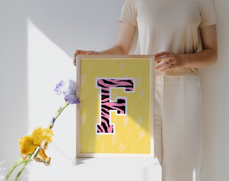 Set of 2 Pink Tiger. Custom Initial Print. Preppy Wall Art. - Etsy