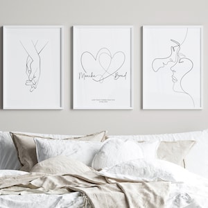 Custom Names Holding Hands Love Art Line Drawing Print Valentine's Day ...